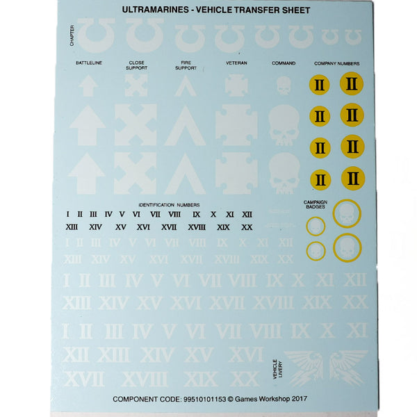 Warhammer 40K Transfer Sheet Ultramarine Vehicle | Egg Head Minatures